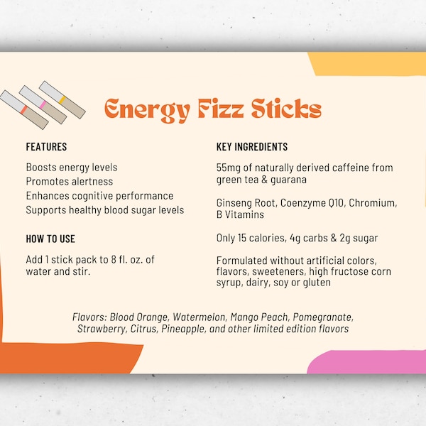Arbonne Fizz Stick Cards - Etsy