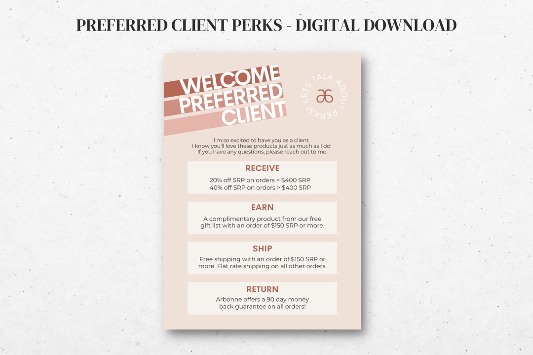 Arbonne Preferred Client Welcome Card | 5"x7" | Digital Download ONLY | Download + Print - Etsy