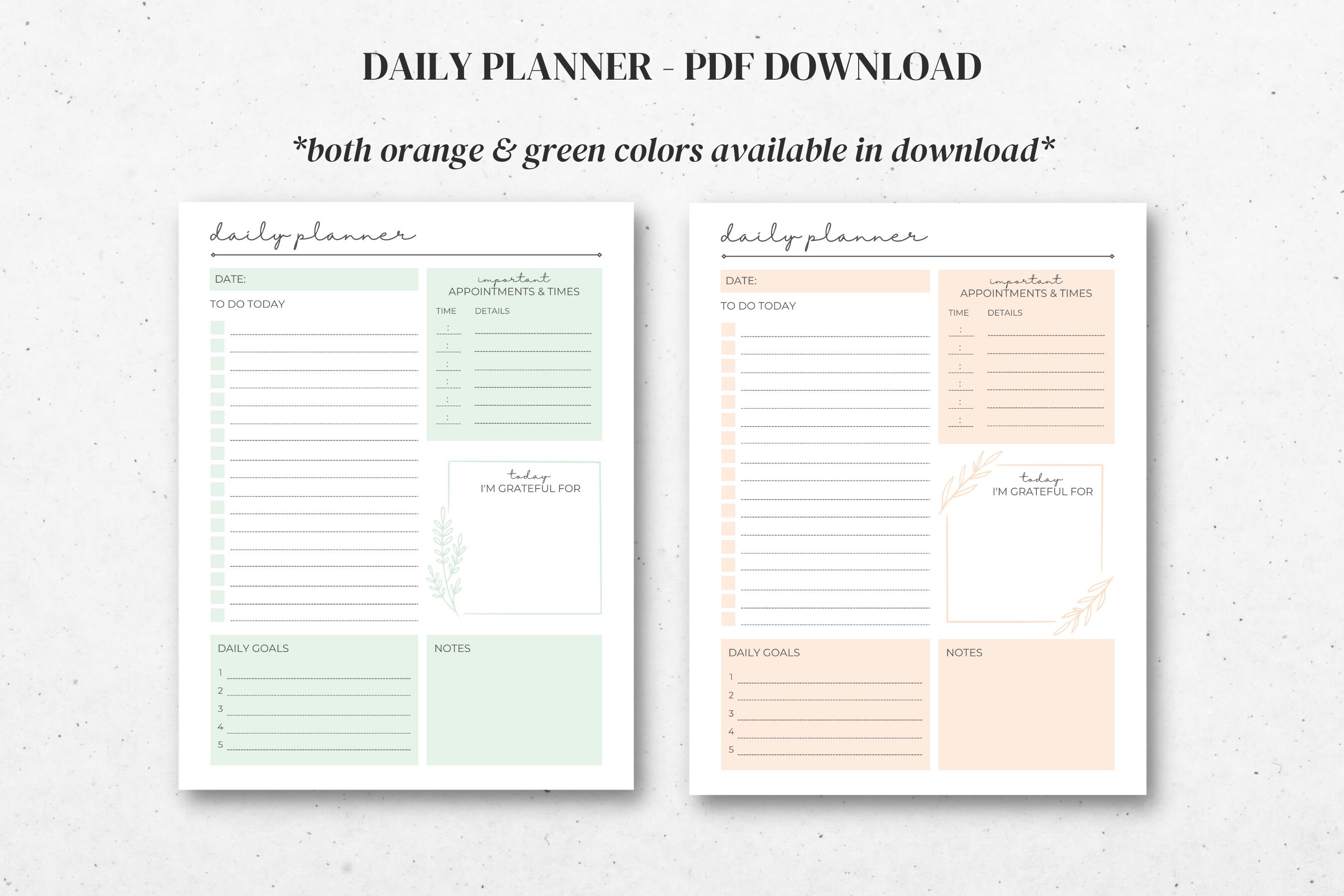 Daily Planner | PDF Download | 2 Colors in Download | Digital Download ...