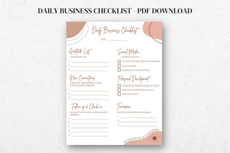 Daily Business Checklist | Printable PDF - Etsy