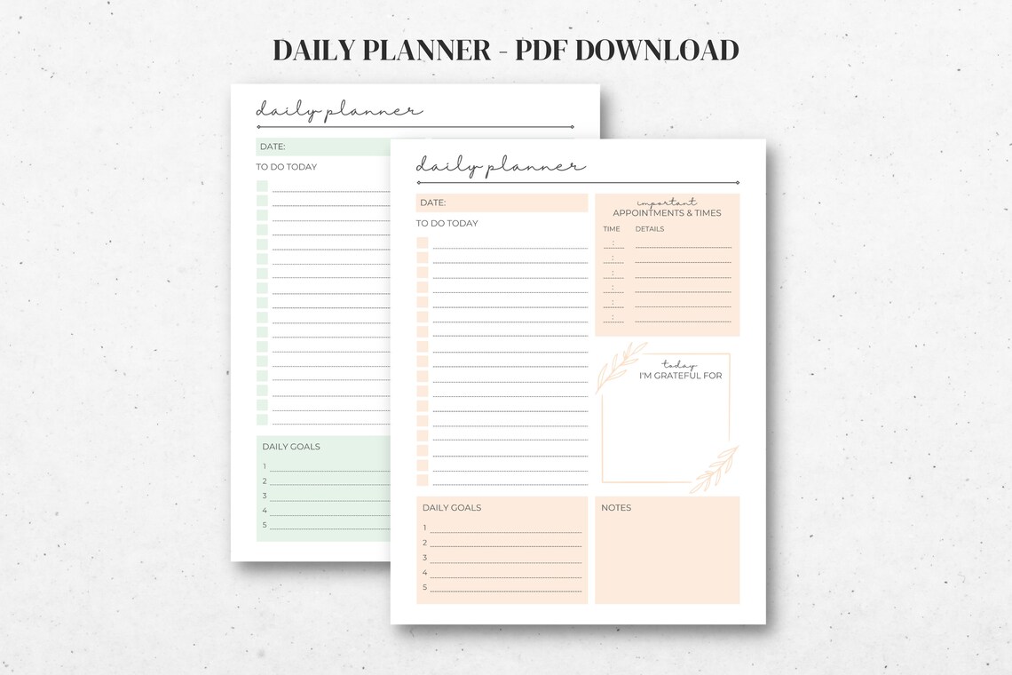 Daily Planner | PDF Download | 2 Colors in Download | Digital Download ...