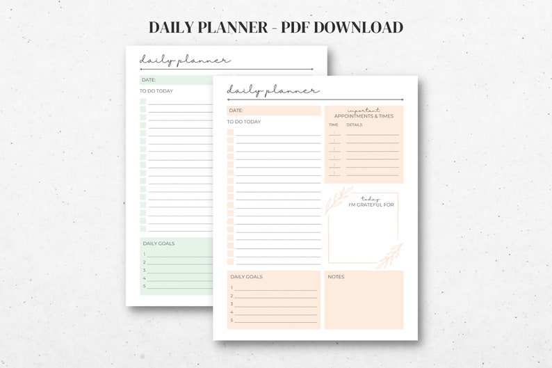Daily Planner | PDF Download | 2 Colors in Download | Digital Download ...