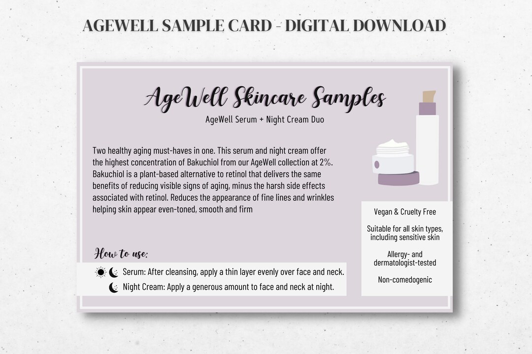 Agewell Sample Card | Digital Download ONLY | Download + Print - Etsy