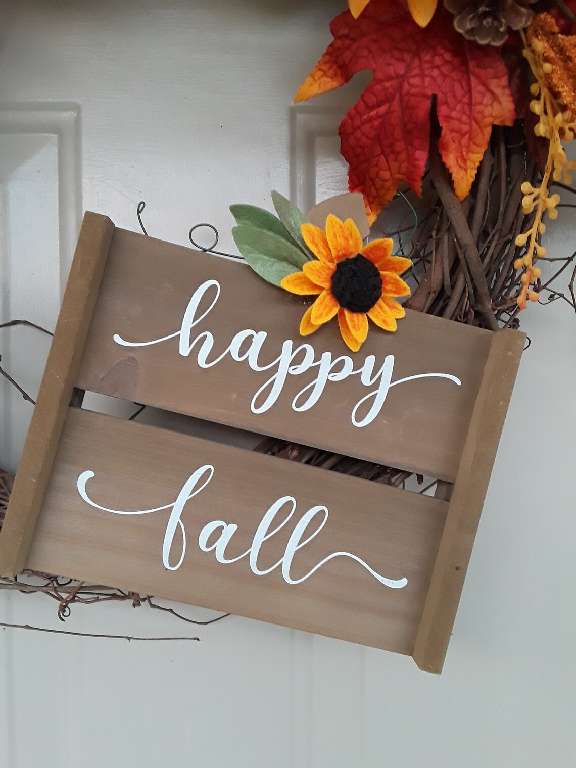 Sunflower Wreath, Fall Wreath With Sign, Home Decor, Happy Fall Sign ...