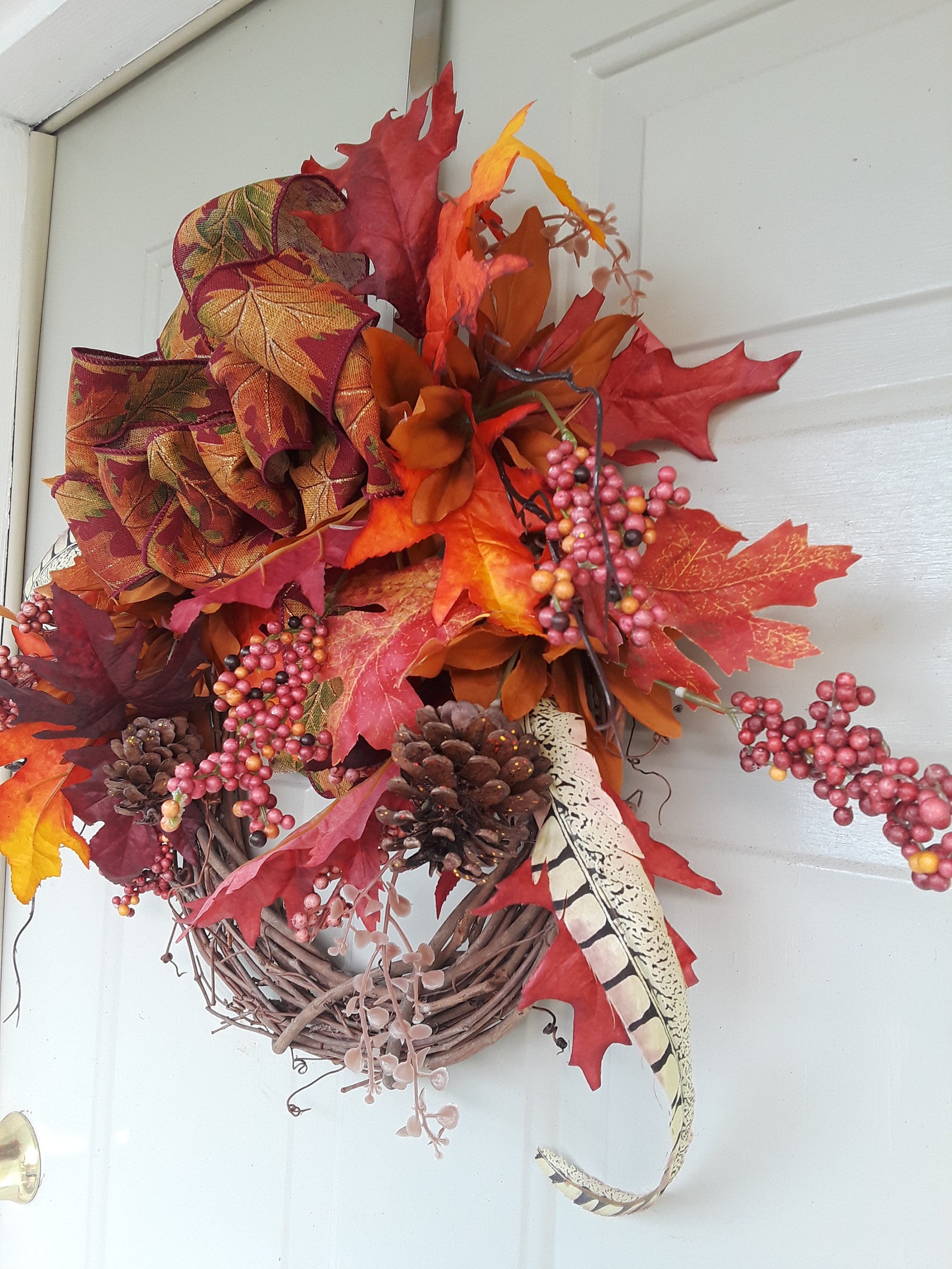 Fall Leaves Wreath, Wreath With Bow, Fall Decor, Half Wreath - Etsy