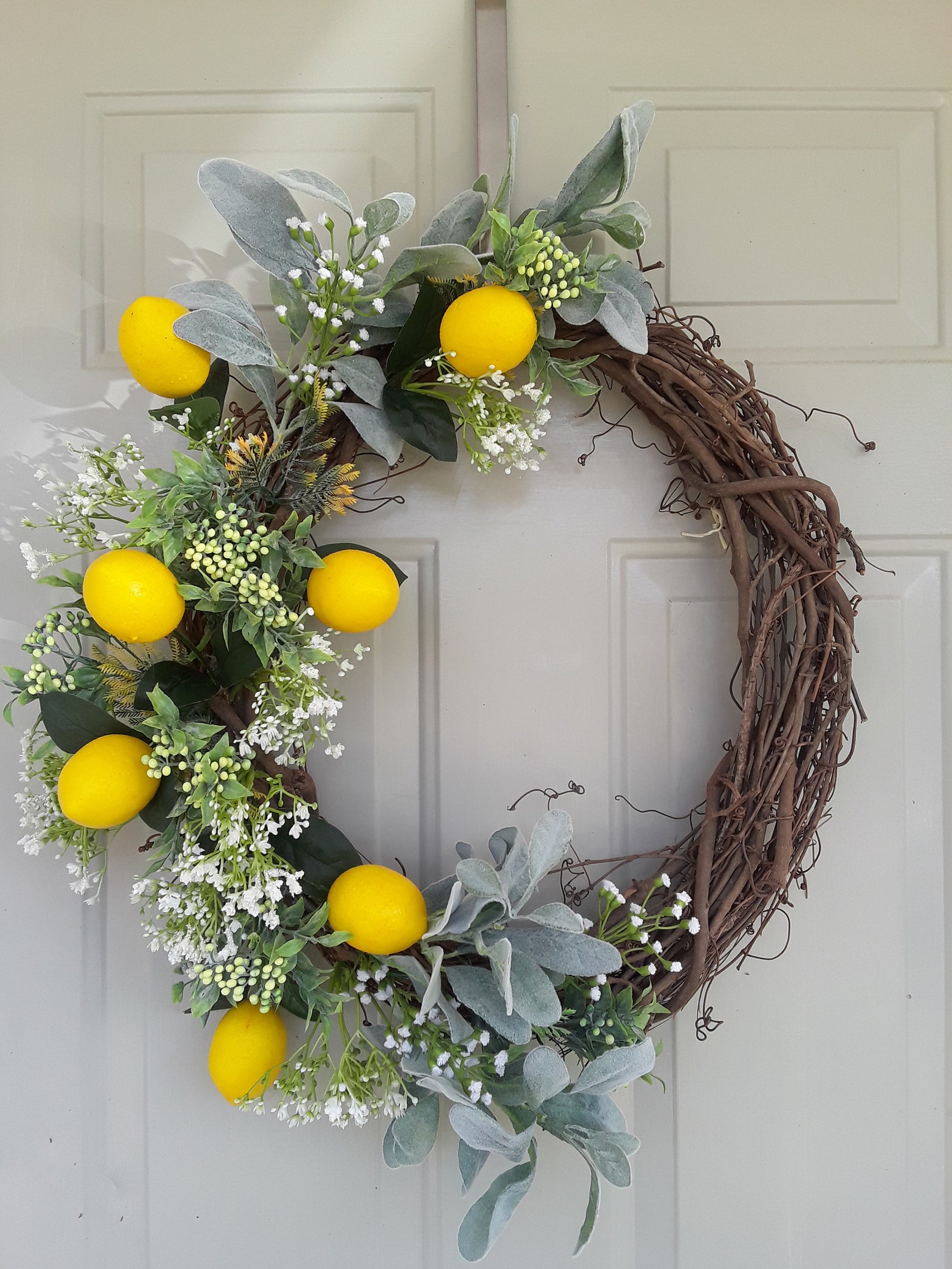 Lemon Wreath, Grapevine Wreath With Lemons, Half Wreath, Spring Wreath ...