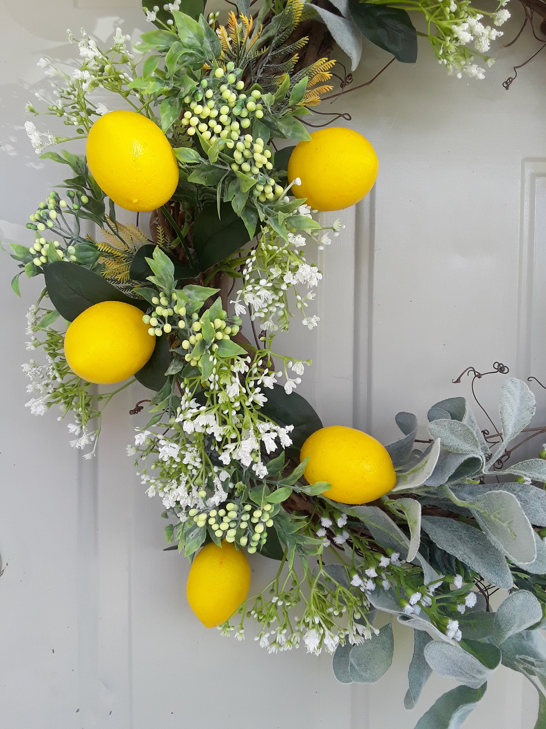 Lemon Wreath, Grapevine Wreath With Lemons, Half Wreath, Spring Wreath ...
