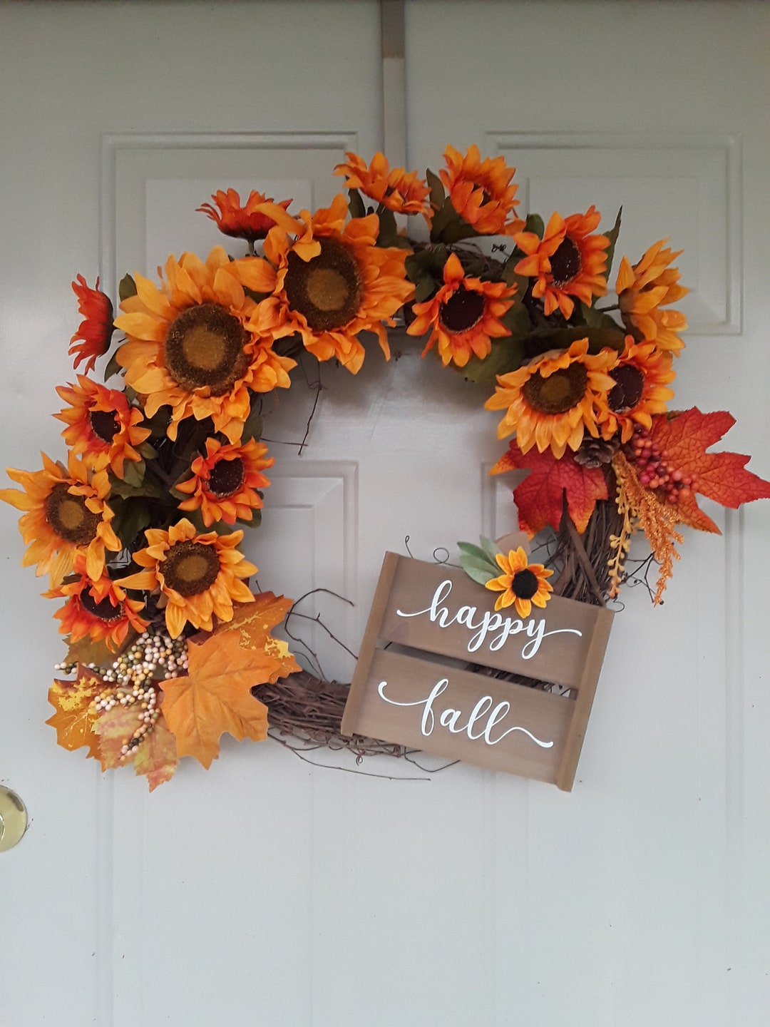 Sunflower Wreath, Fall Wreath With Sign, Home Decor, Happy Fall Sign ...