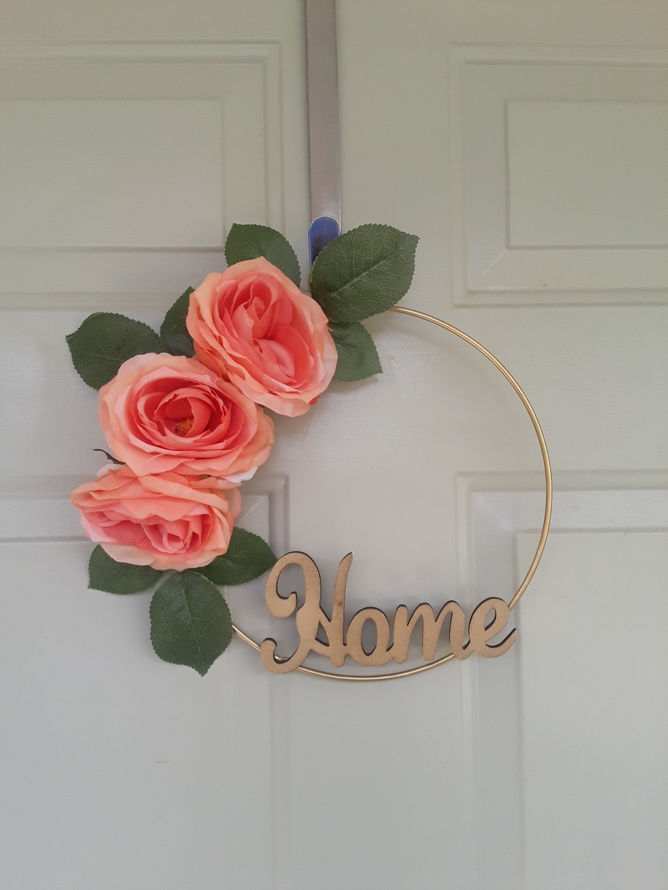 Rose Wreath, Hoop Wreath, Ring Wreath, Coral Roses With Wooden "home ...