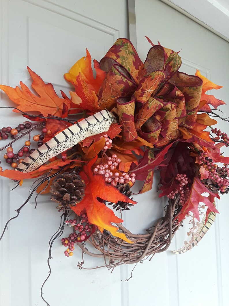 Fall Leaves Wreath, Wreath With Bow, Fall Decor, Half Wreath - Etsy