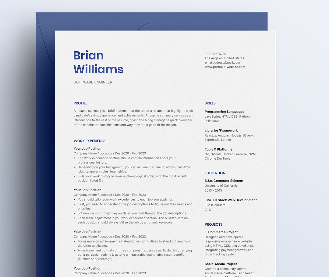 Modern Resume Template for Microsoft Word & Mac Pages With Cover Letter ...