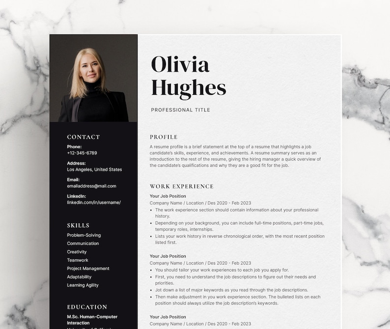 Elegant Resume Template for Microsoft Word & Mac Pages With - Etsy