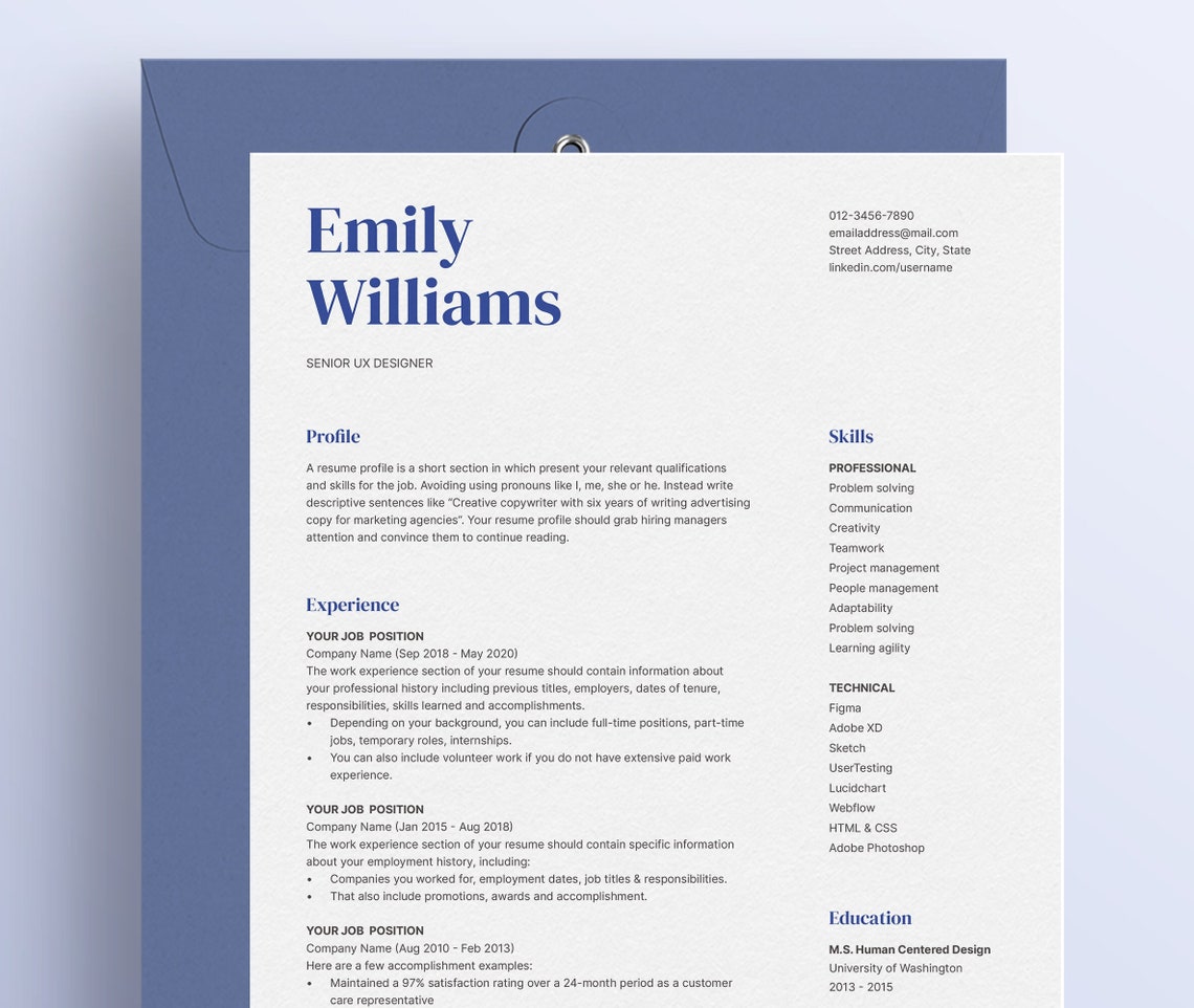Professional Resume Template for Microsoft Word & Mac Pages - Etsy