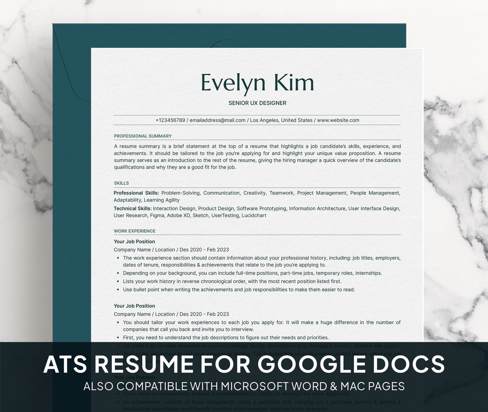 ATS Resume Template for Microsoft Word, Mac Pages & Google Docs With ...