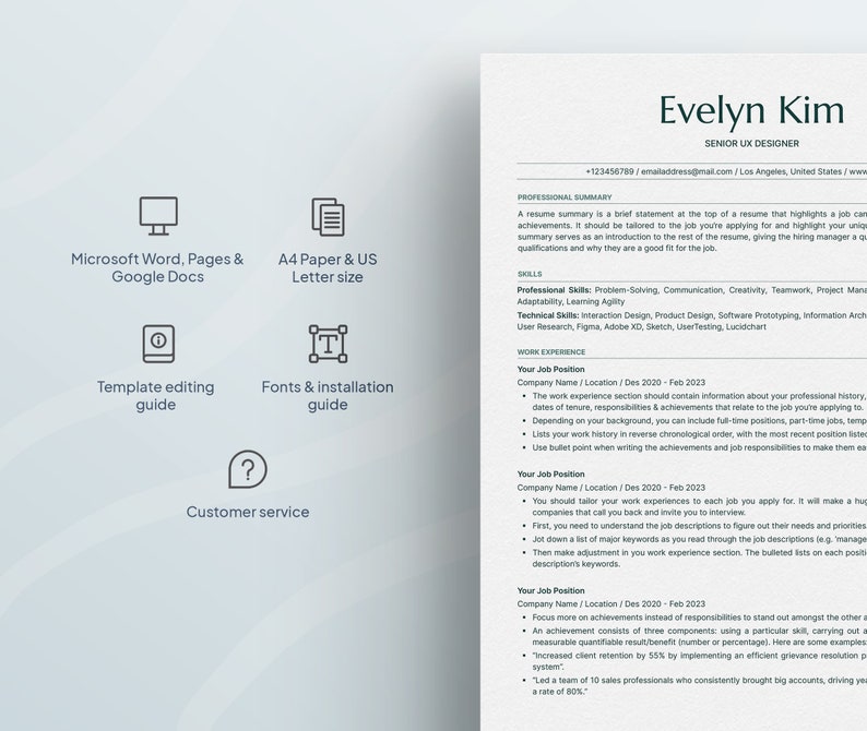 ATS Resume Template for Microsoft Word Mac Pages & Google - Etsy