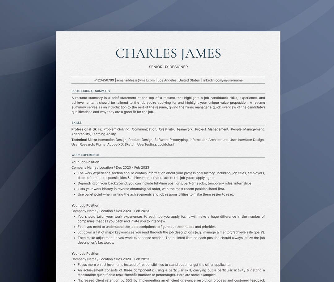 ATS Resume Template for Microsoft Word, Mac Pages & Google Docs With ...