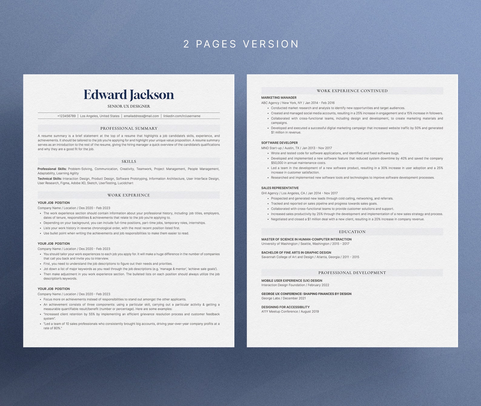 ATS Resume Template for Microsoft Word & Google Docs With Cover Letter ...