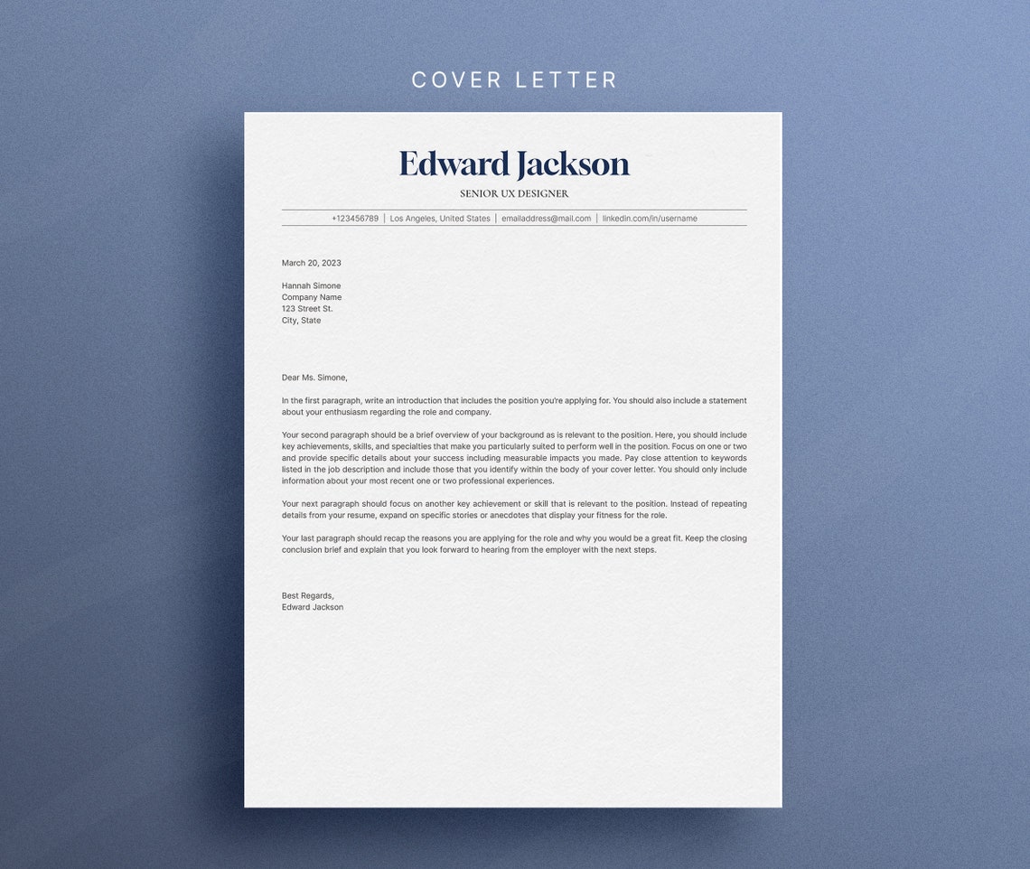 ATS Resume Template for Microsoft Word & Google Docs With Cover Letter ...