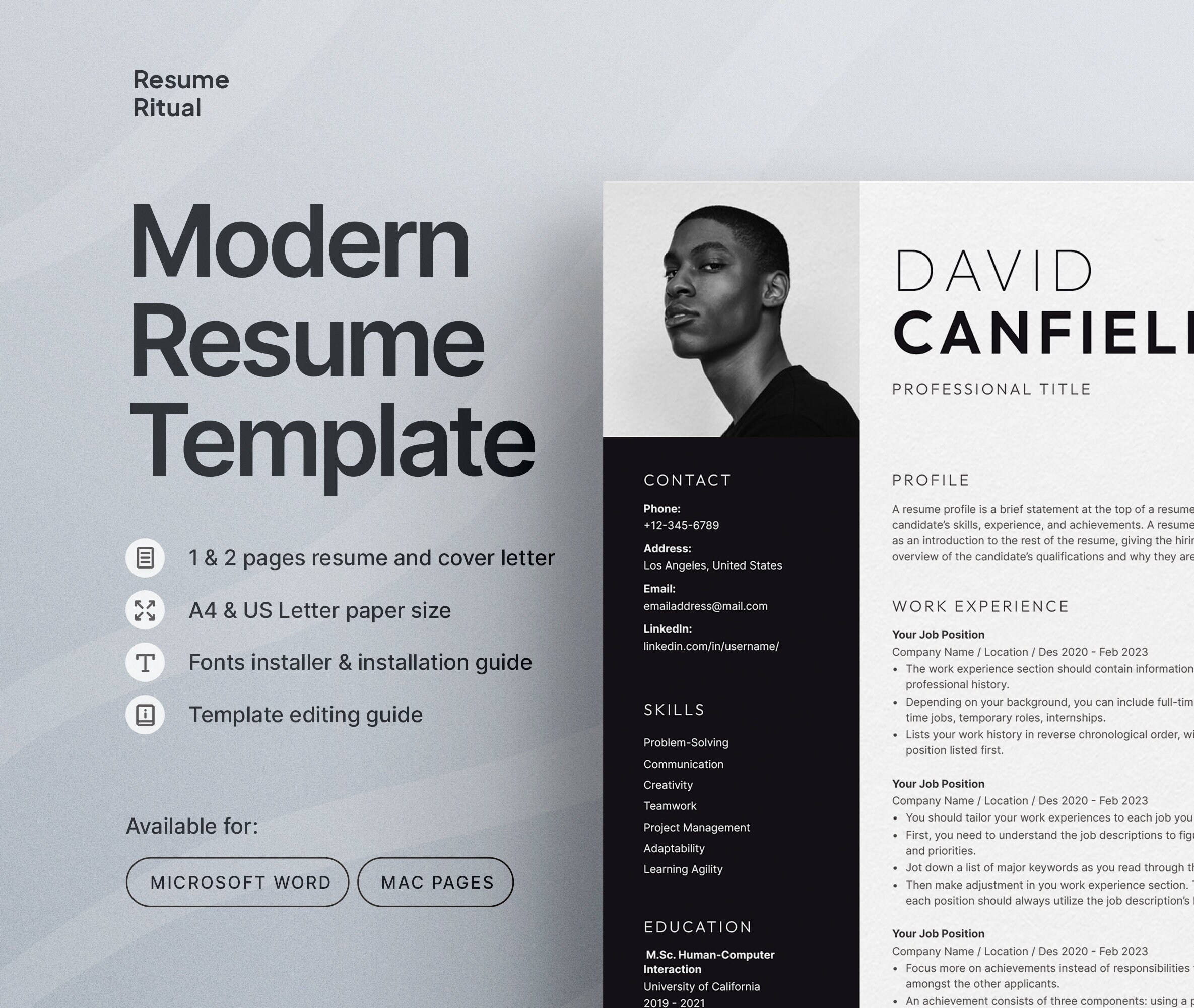 Professional Resume Template for Microsoft Word With Cover Letter ...