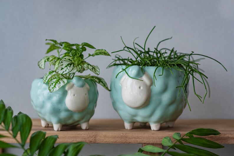 Sheep Ceramic Plant Pot Green Animal Planter Small Plant - Etsy