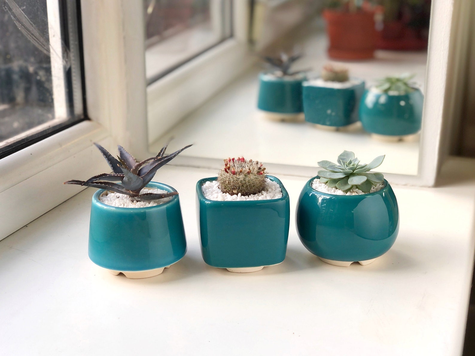 Turquoise Small Plant Pot M Size Set of 3 Ceramic Pot for - Etsy