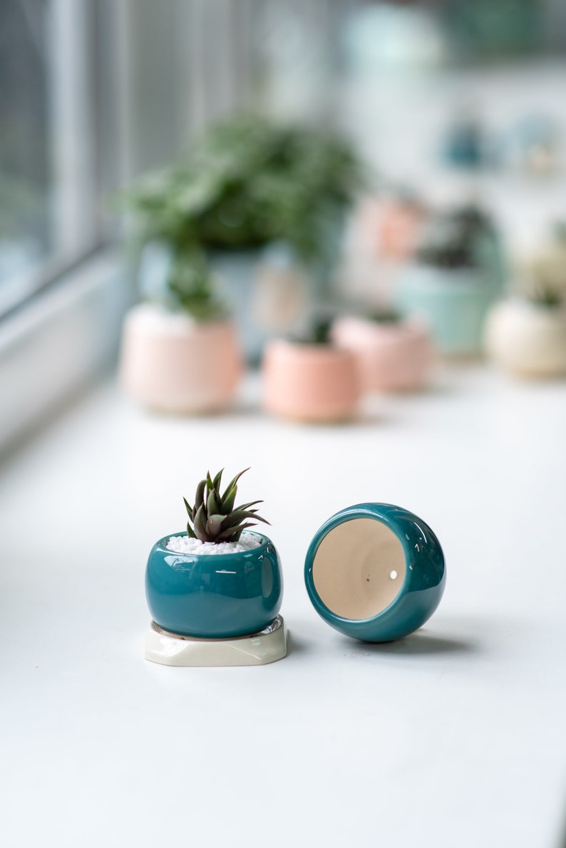 Turquoise Small Plant Pot M Size Set of 3 Ceramic Pot for - Etsy