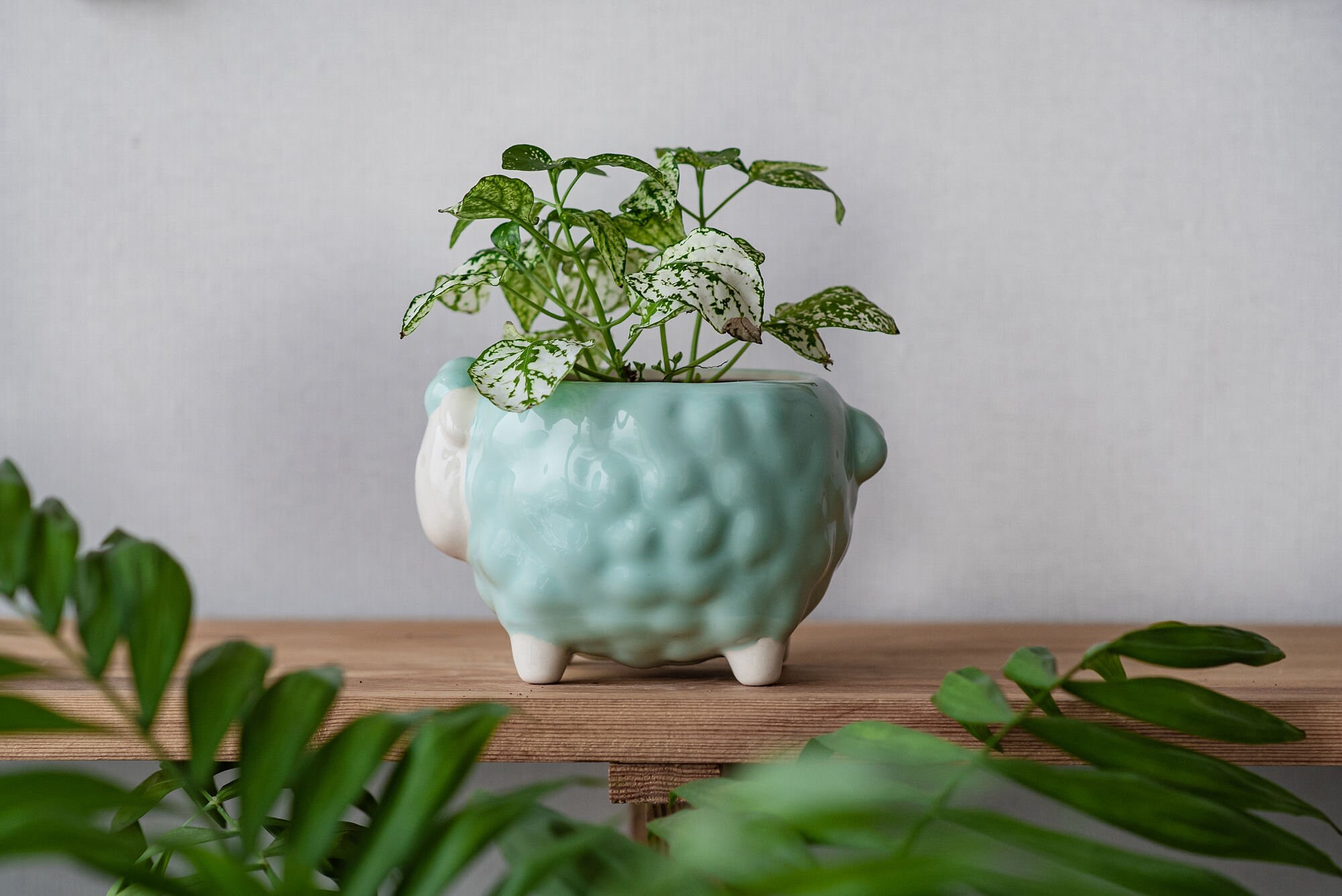 Sheep ceramic plant pot // Green animal planter // Small plant | Etsy