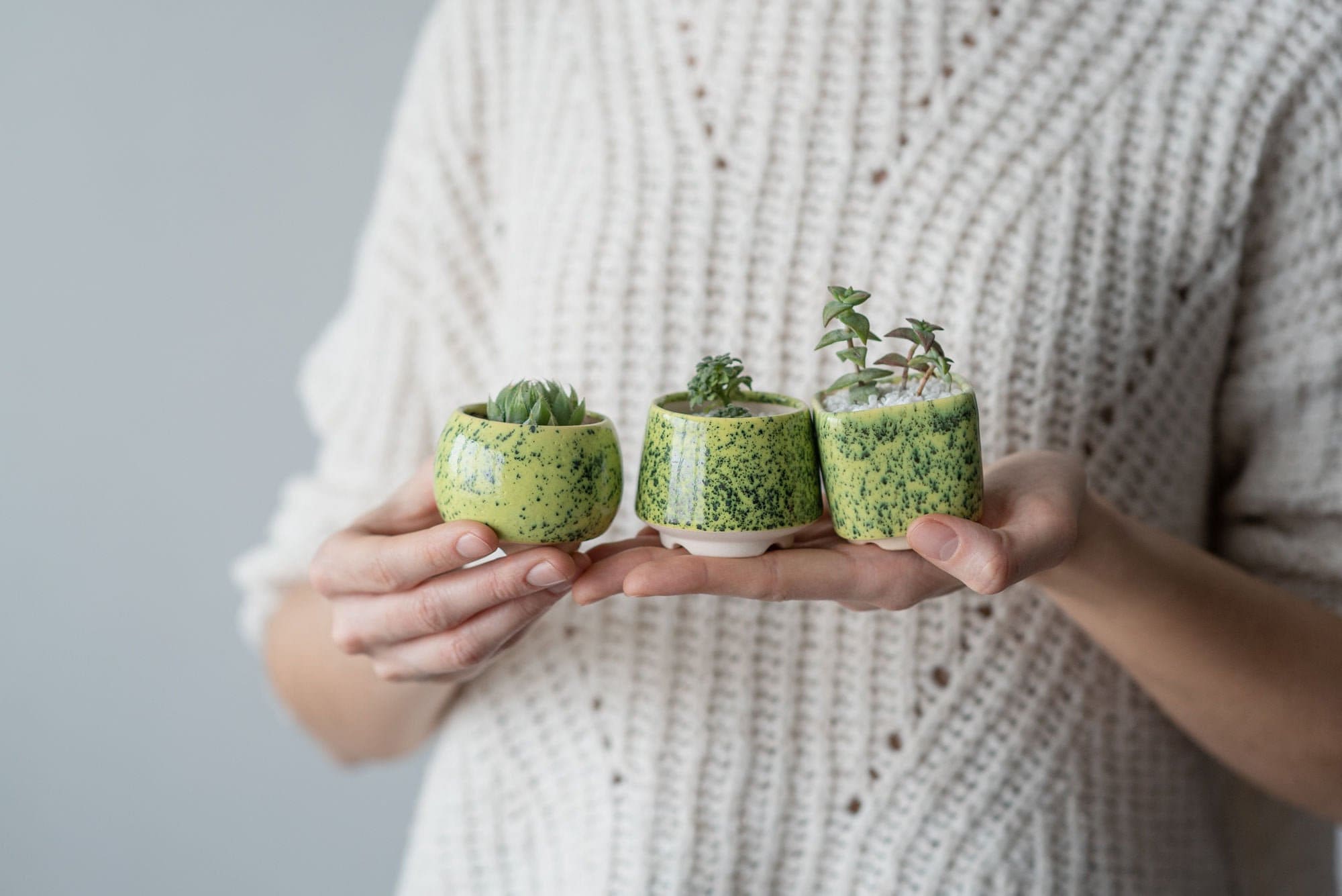 Lime and Green Small Plant Pot Set of 3 Ceramic Planter | Etsy