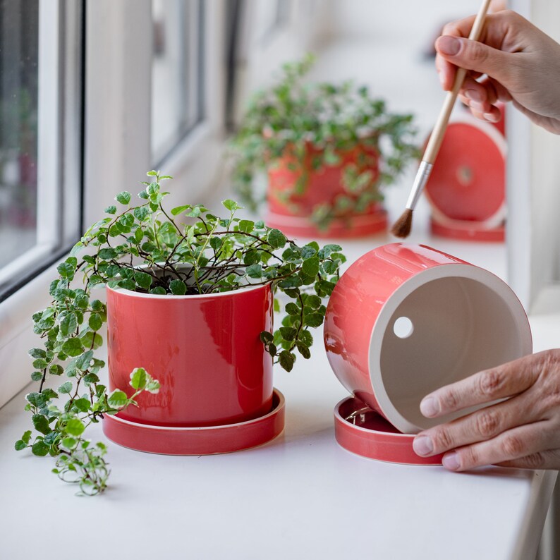 White Medium Ceramic Plant Pot 4 Inch Cylinder Minimalistic | Etsy