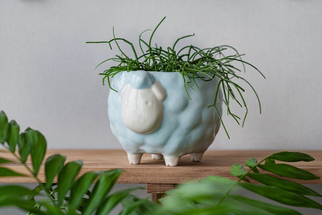 Blue Ceramic Animal Pot Sheep Shaped 4x5inch Pottery Plant Pot - Etsy