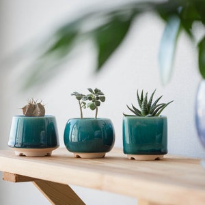 Turquoise Small Plant Pot M Size Set of 3 Ceramic Pot for - Etsy
