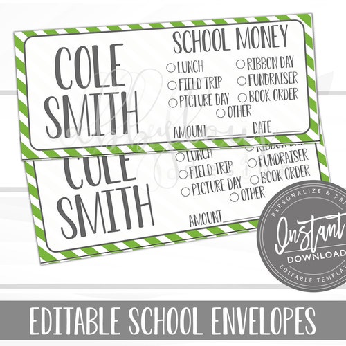 EDITABLE School Envelopes Lunch Money Floral School - Etsy