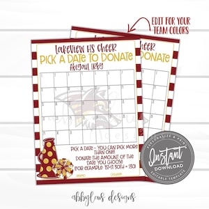EDITABLE Cheer Pick a Date to Donate Printable, Cheerleader Fundraiser ...