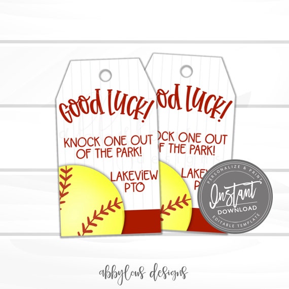 EDITABLE Softball Good Luck Tags Printable Softball Favor | Etsy