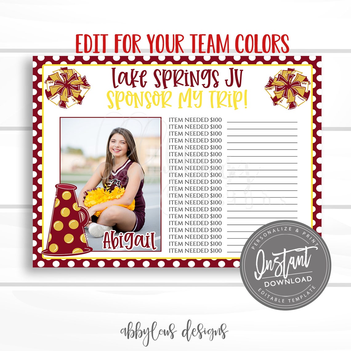 EDITABLE Cheerleading Sponsor My Trip Printable, Cheer Fundraiser ...