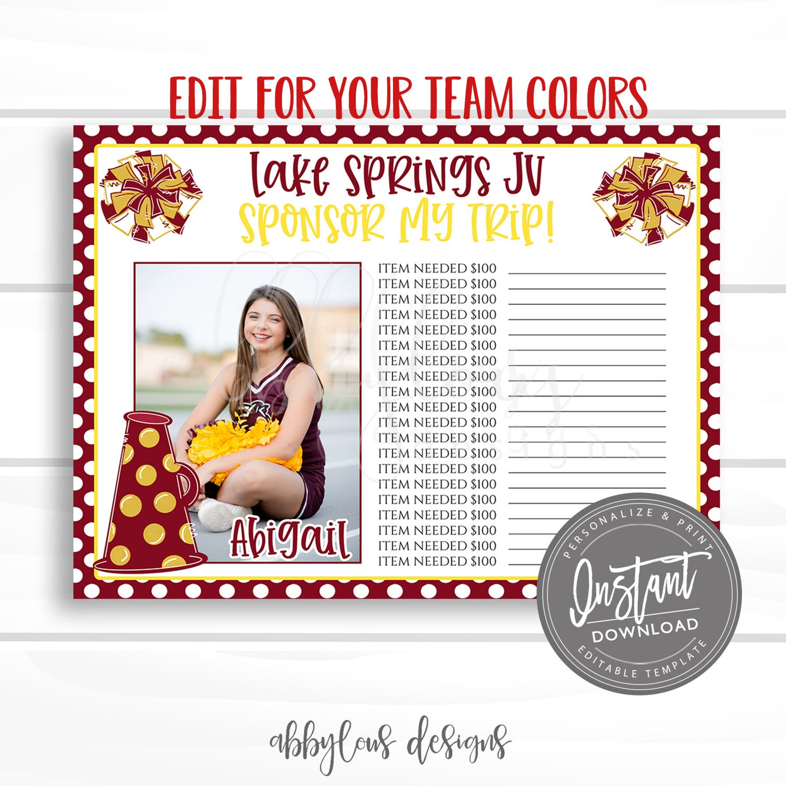 EDITABLE Cheerleading Sponsor My Trip Printable Cheer - Etsy