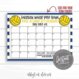 EDITABLE Water Polo Pick a Date to Donate Printable, Water Polo ...