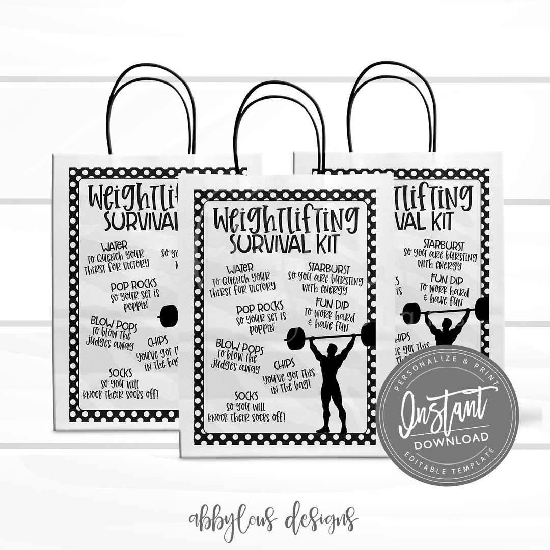 EDITABLE Weightlifting Survival Kit Printable, Gift Bag Printable ...