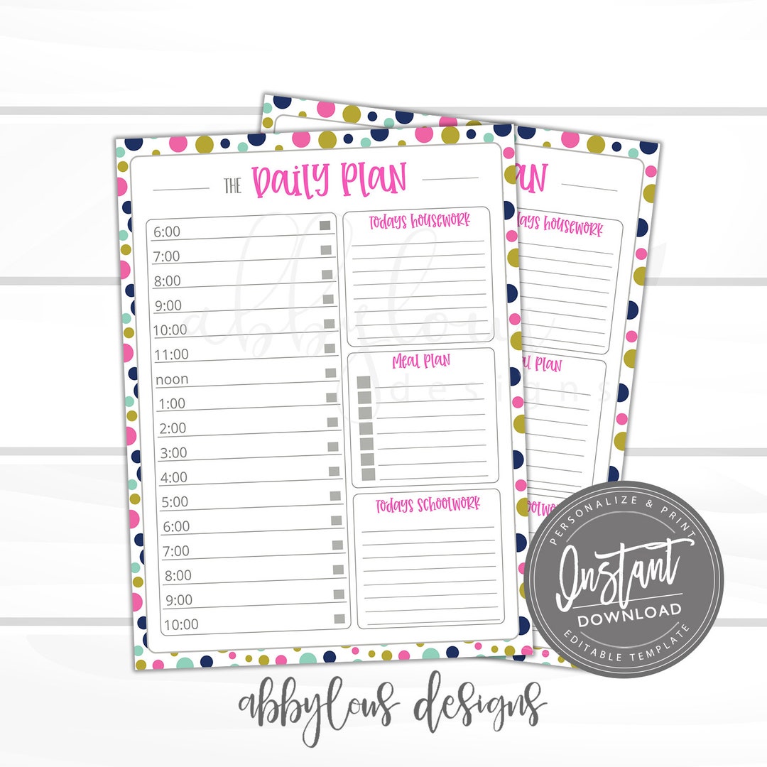 EDITABLE Daily Plan, Printable Day by Day, Itemized Planner, Editable ...