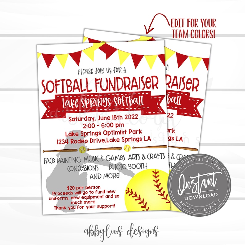 EDITABLE Softball Fundraiser Flyer Softball Fundraiser - Etsy