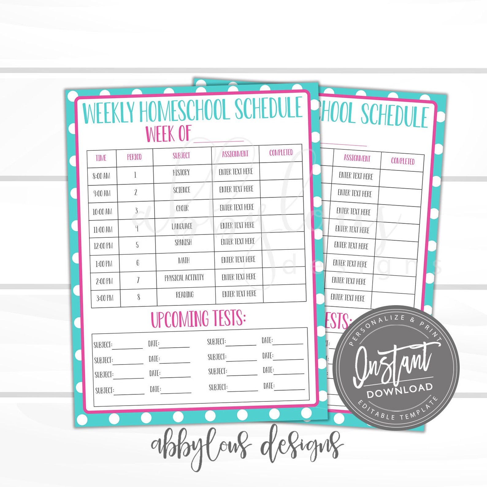 EDITABLE Homeschool Work and Test Schedule Printable - Etsy