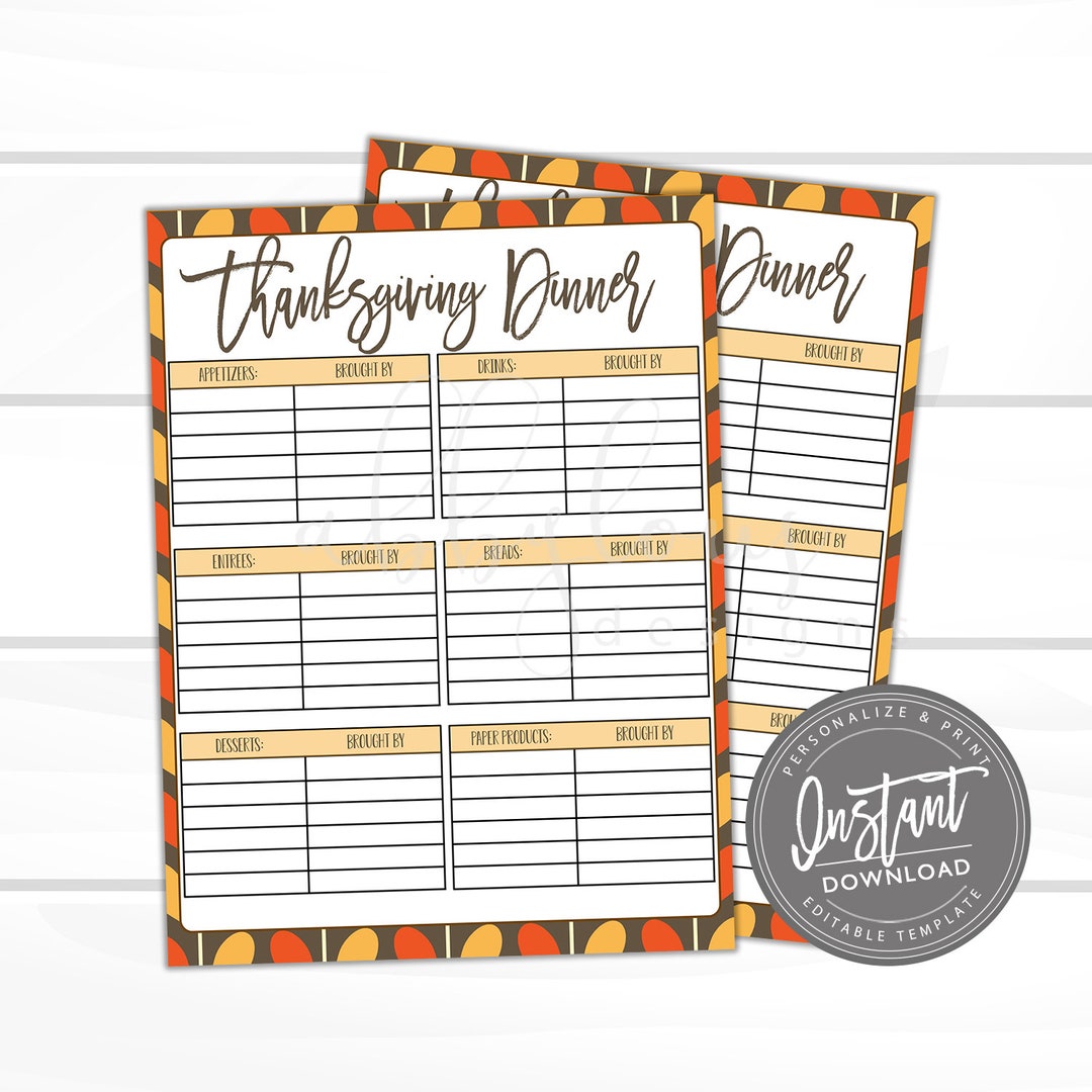 EDITABLE Thanksgiving Dinner Menu Printable, Thanksgiving Meal Tracker ...