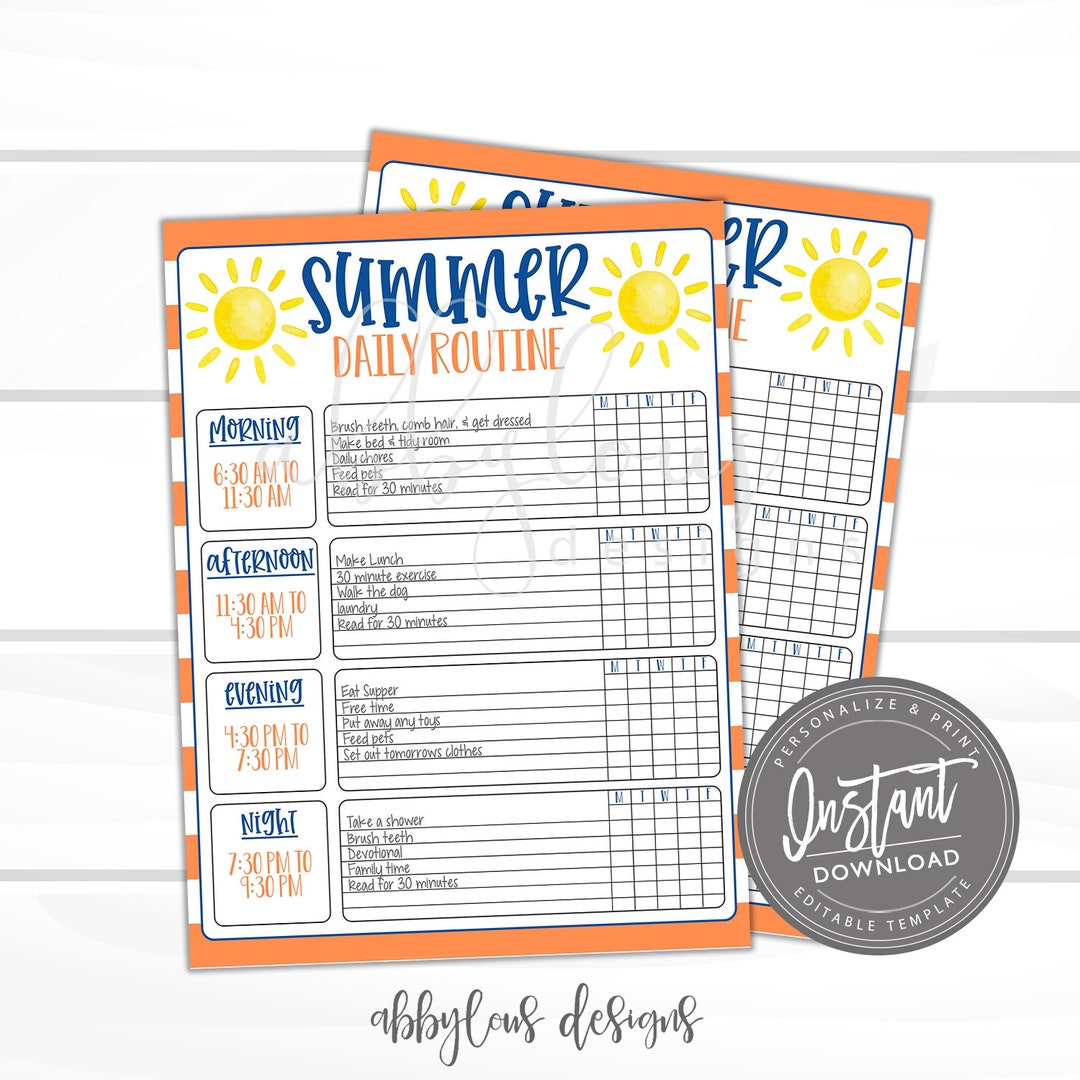 EDITABLE Daily Routine Schedule Printable, Daily Schedule, Daily ...