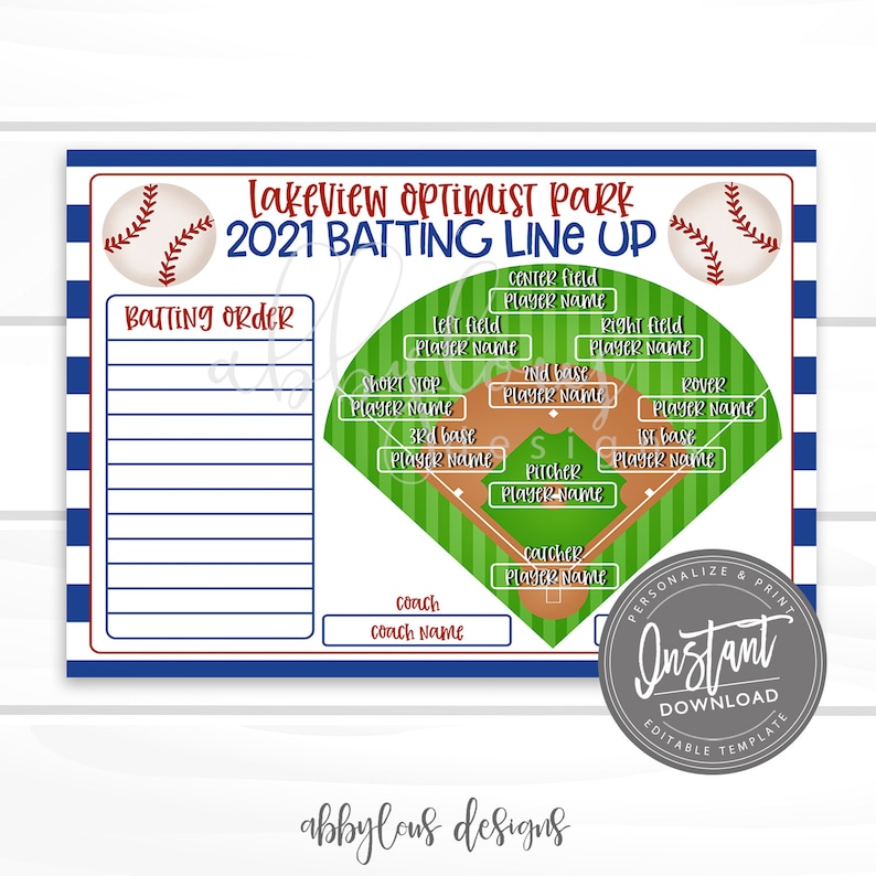 EDITABLE Baseball Batting Order Printable Batting Line Up - Etsy