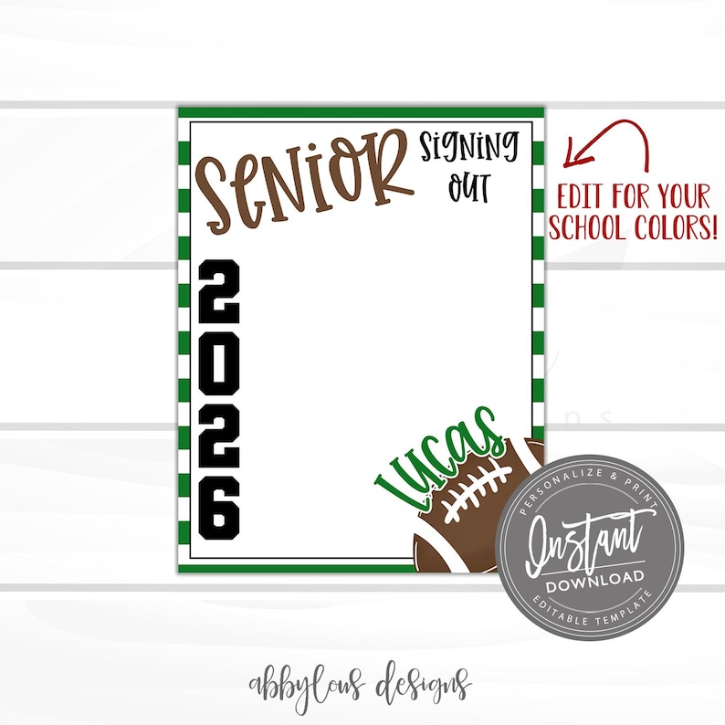 EDITABLE Football Senior Signing Out, Senior Printable, Printable ...