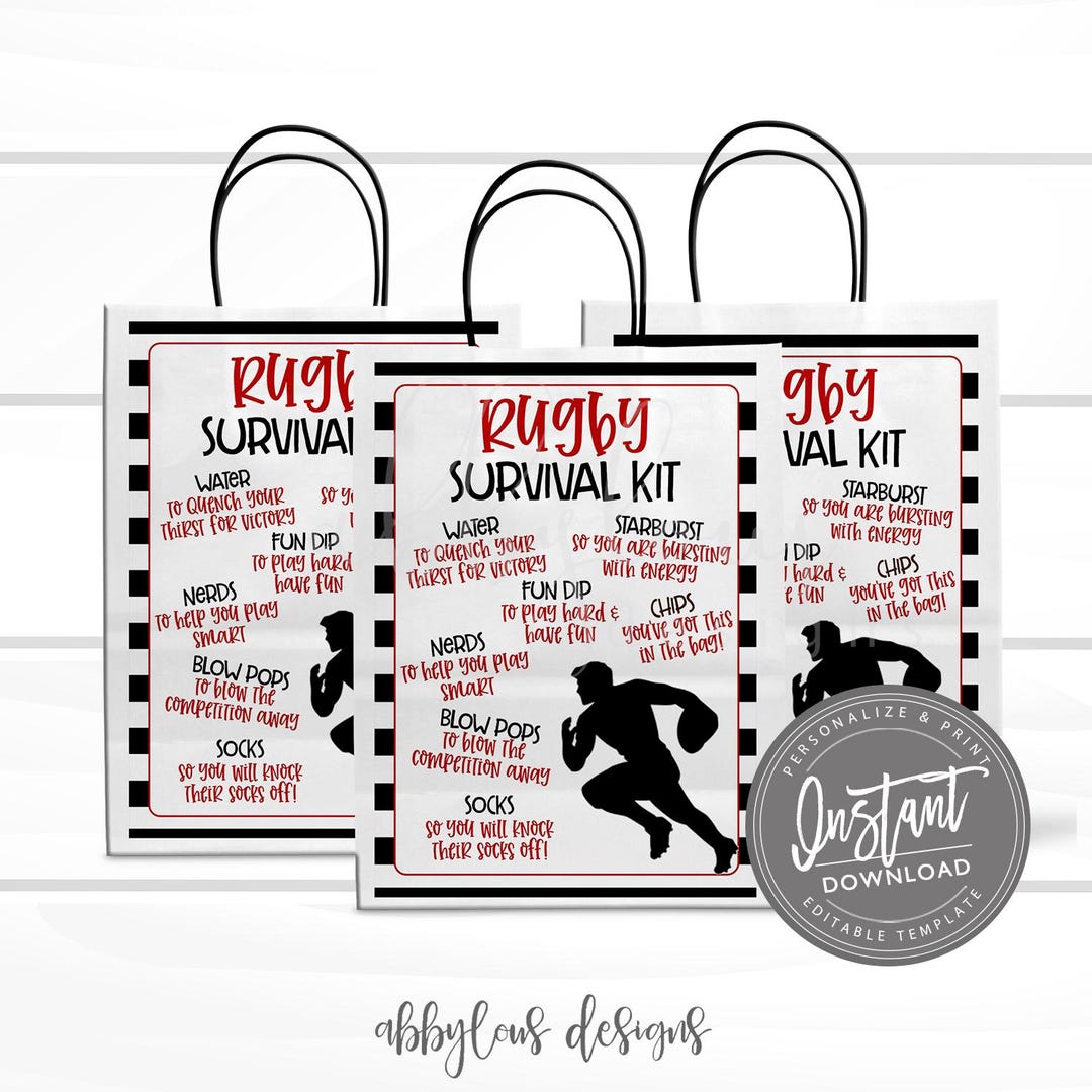 EDITABLE Rugby Survival Kit Printable, Gift Bag Printable, Printable ...