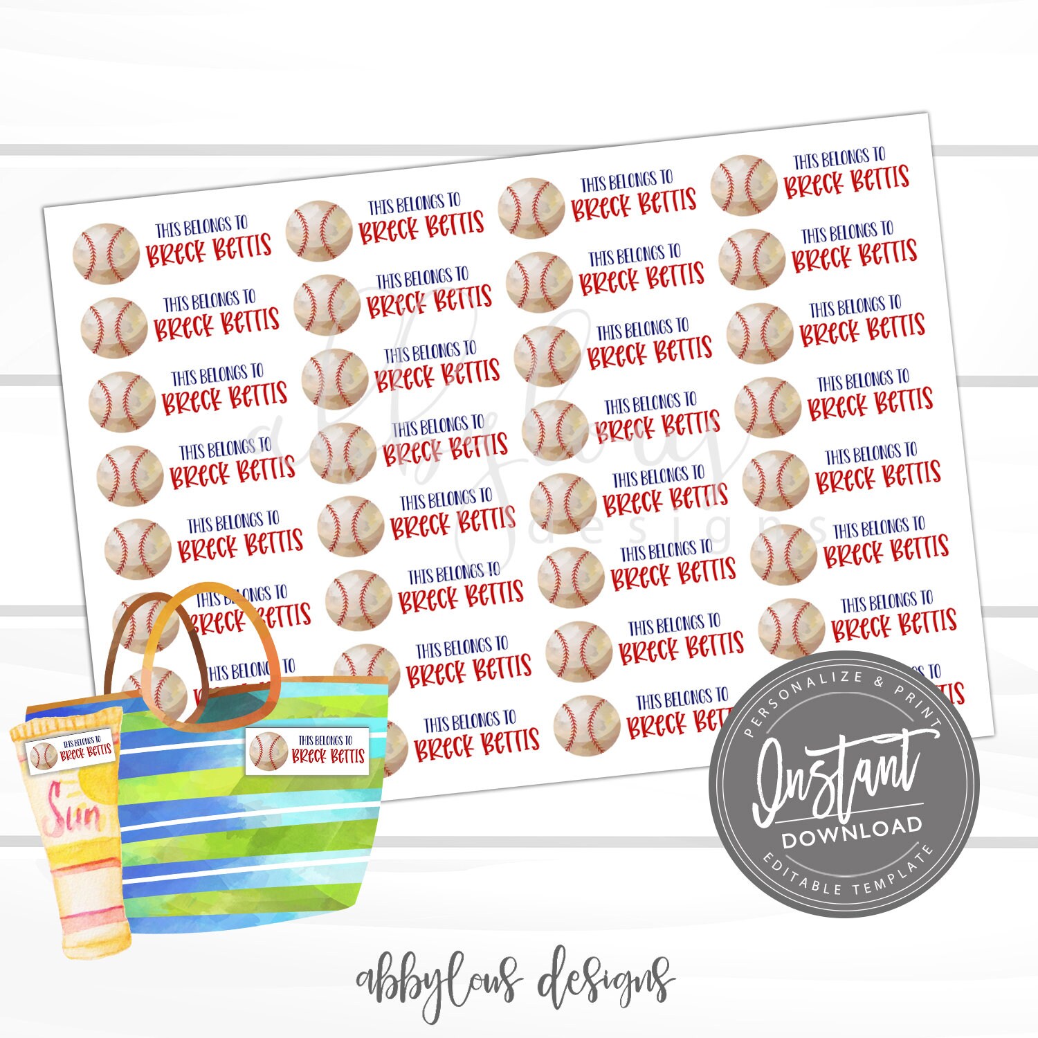 Personalized NameTags Editable Boys Baseball School Name | Etsy