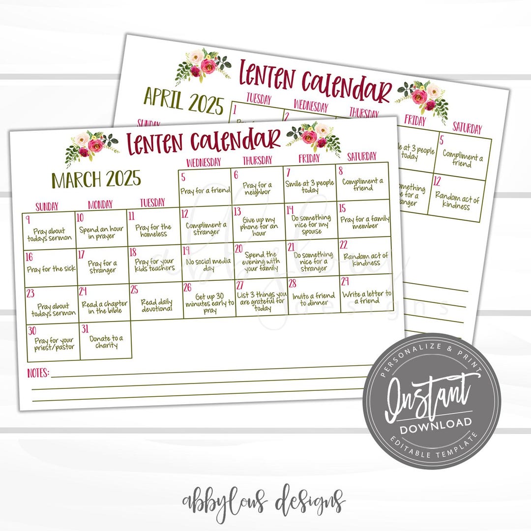 EDITABLE Lenten Calendar, 2025 Lenten Prayer Calendar, Editable Daily ...