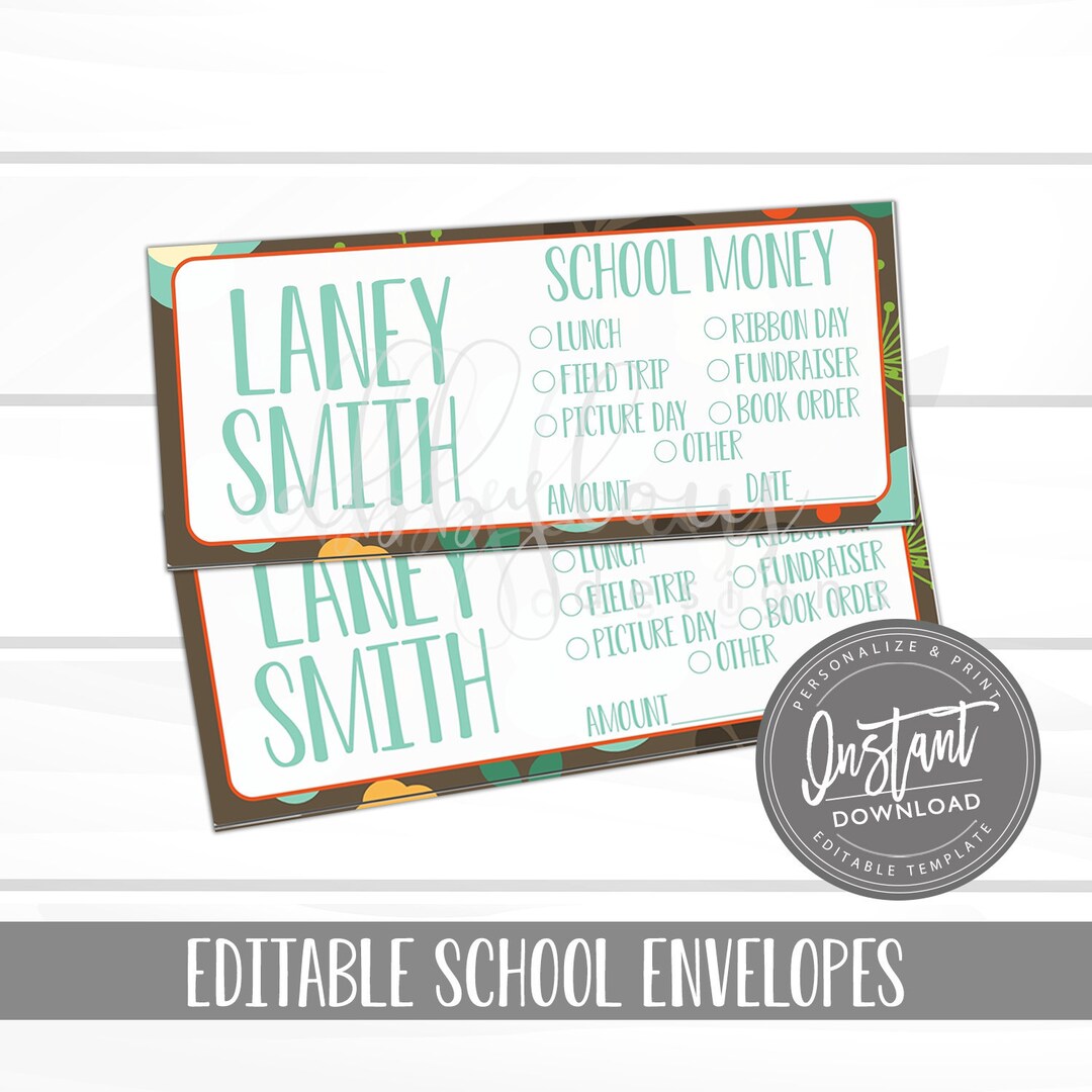 EDITABLE Cash Envelopes, School Lunch Money, Floral School Envelopes ...