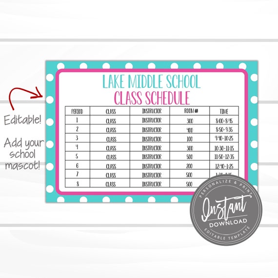 EDITABLE Class Schedule Printable Aqua And Pink Back To Etsy Finland